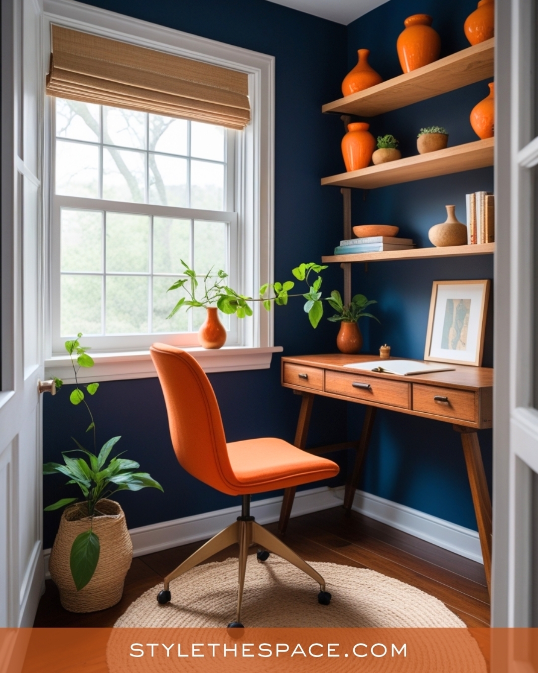 19 Stunning Navy Blue and Burnt Orange Home Office Ideas - Style The Space