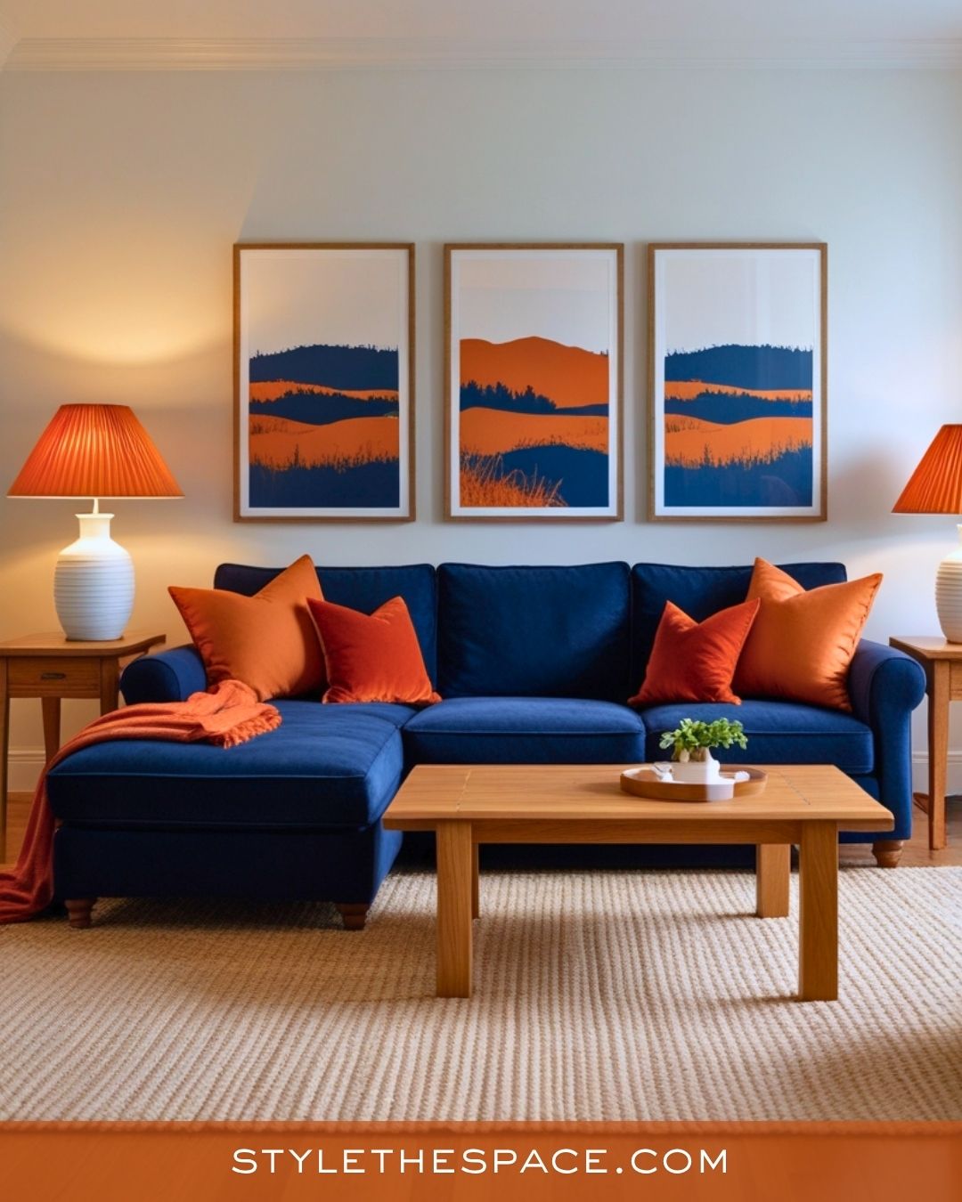 22 Navy Blue and Burnt Orange Living Room Ideas - Style The Space
